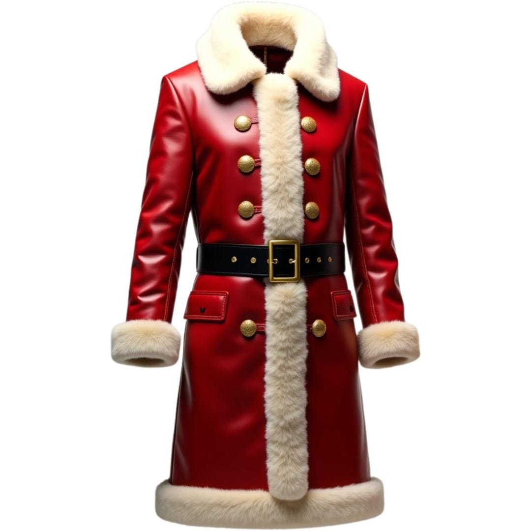 Luxury Santa Claus Leather Coat – Red Santa Coat With Fur Trim ...