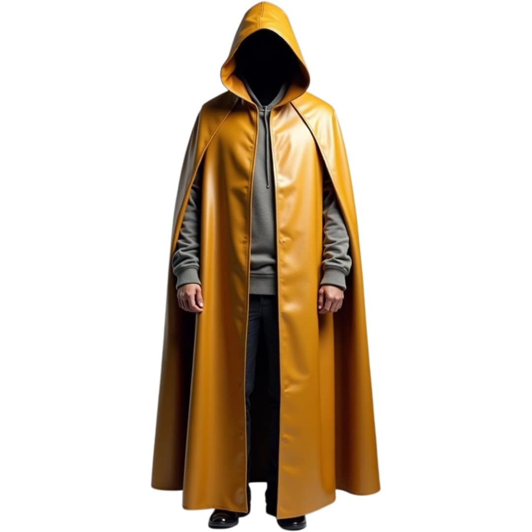 Men's Hooded Yellow Leather Cloak - Renaissance Cloak - Cosplay Costume ...