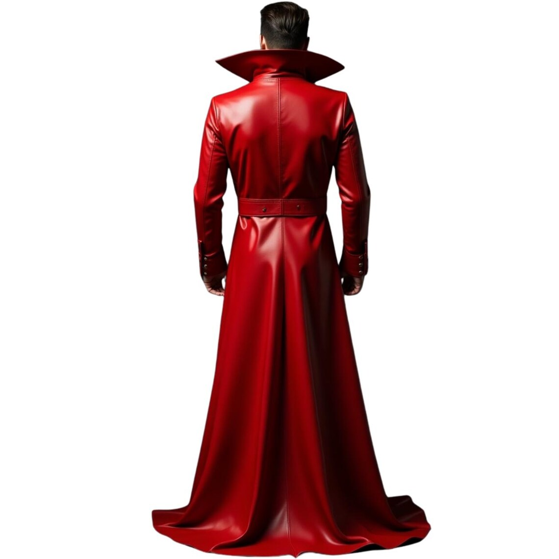 Luxury Red Leather Long Coat – High Collar Belted Design - Etsy
