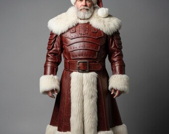 Handmade Red Leather Santa Claus Costume: White Fur Trim - Etsy