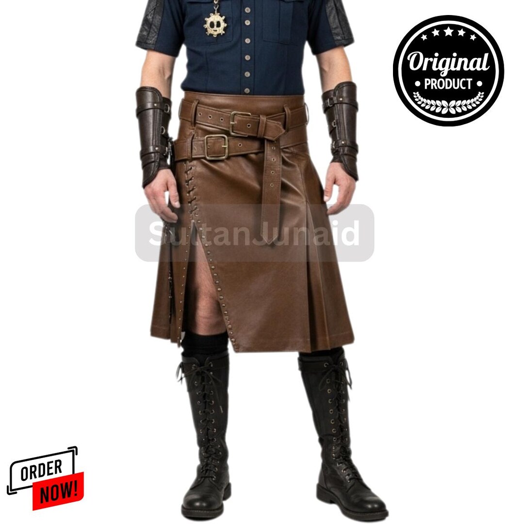 Handcrafted Brown Leather Kilt: Cosplay LARP Streetwear - Etsy