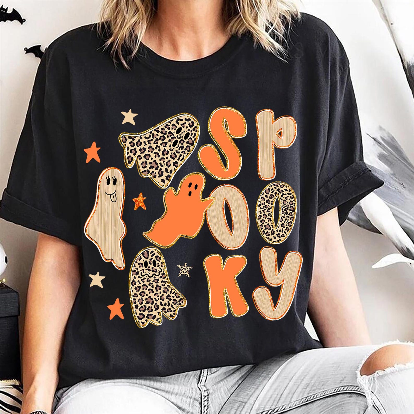 Spooky Doodle PNG, Preppy Leopard Ghost Boo PNG, Preppy Halloween PNG ...