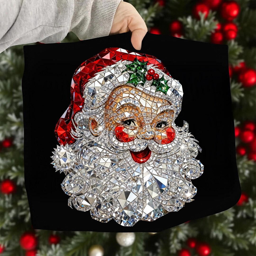 Preppy Rhinestone Santa Png, Bling Christmas Png, Crystal Mosaic ...