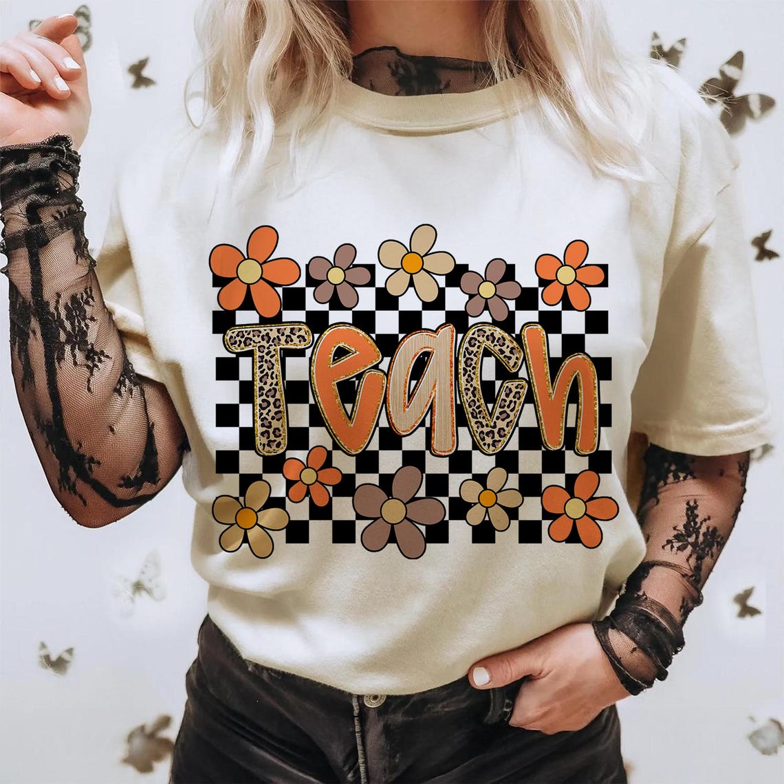 Preppy Checkered TEACH Png, Fall Teacher Png, Ditsy Floral Fall Png ...