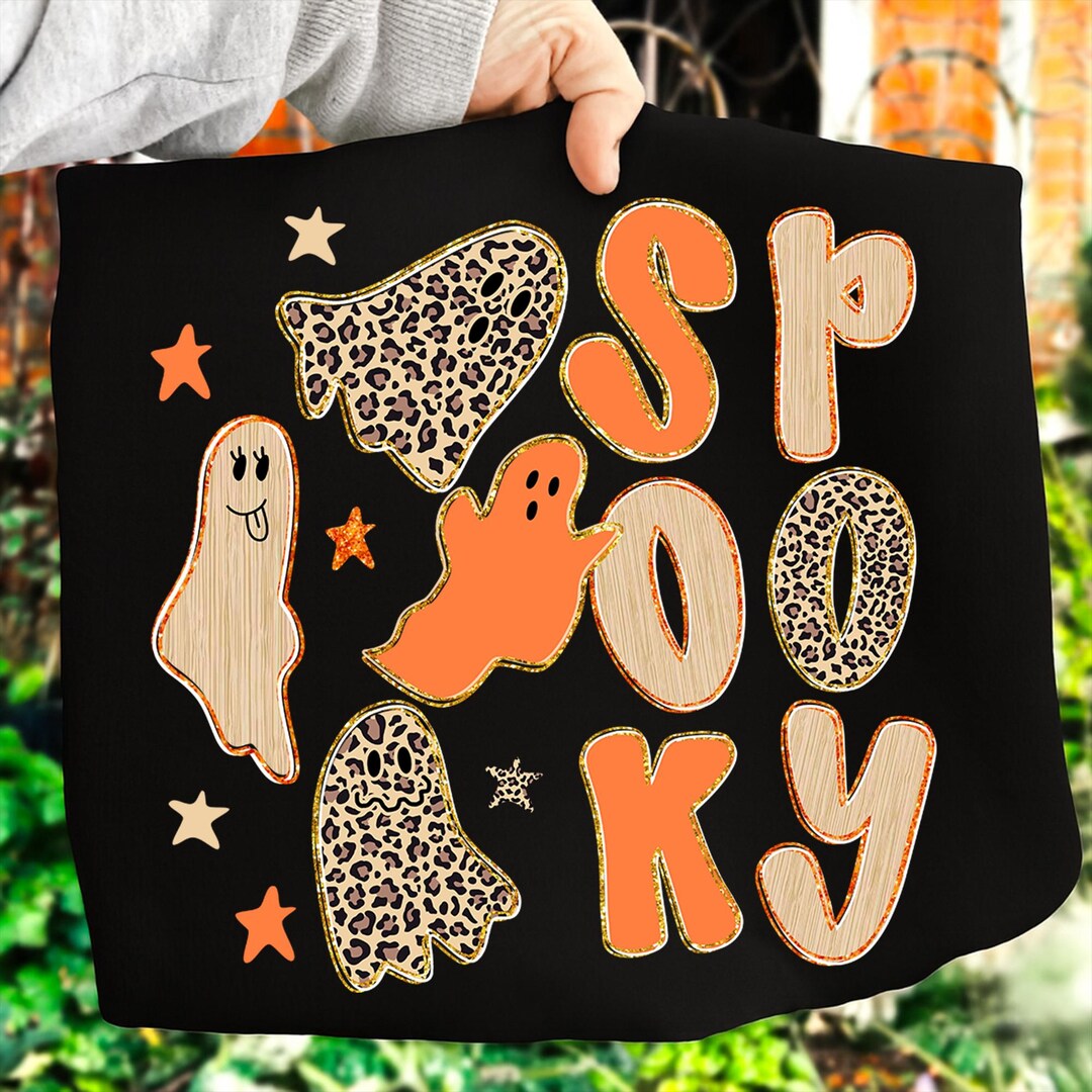 Spooky Doodle PNG, Preppy Leopard Ghost Boo PNG, Preppy Halloween PNG ...