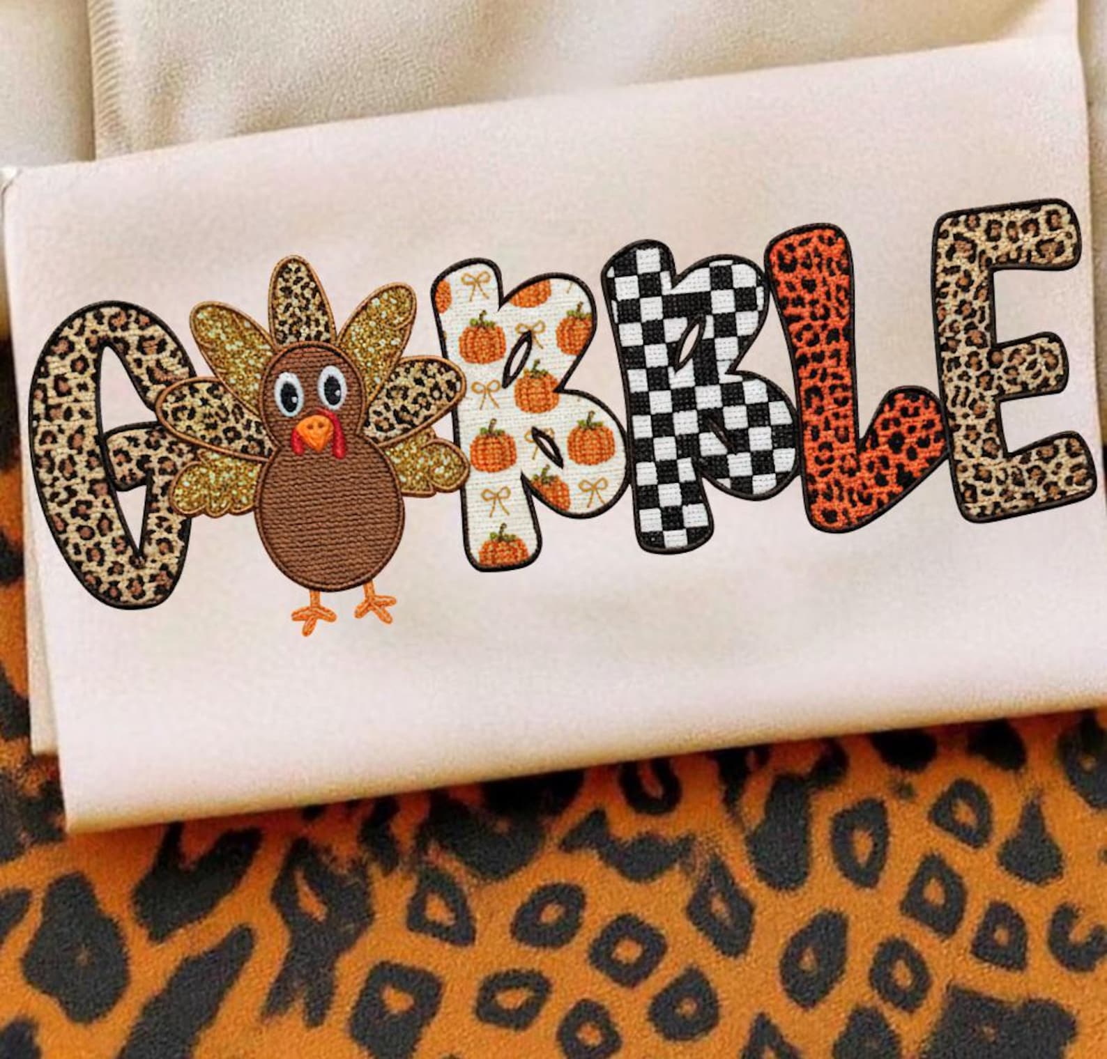 Gobble Turkey Patchwork PNG, Preppy Leopard Pumpkins Autumn PNG, Preppy ...