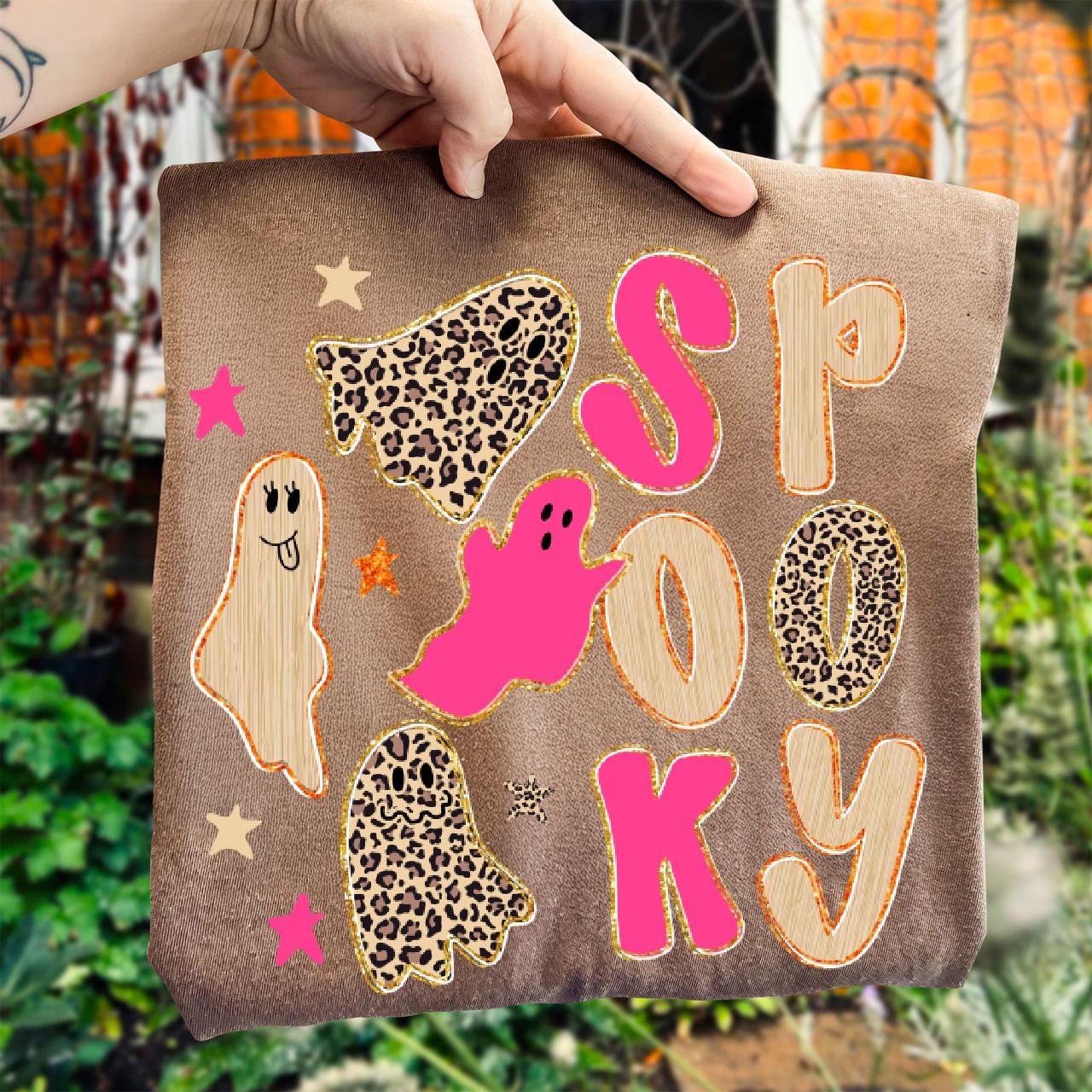 Spooky Doodle PNG, Preppy Leopard Ghost Boo PNG, Preppy Pink Halloween ...