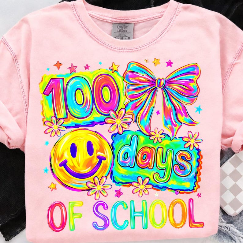 Smiley Neon 100 Days of School PNG, 100th Day of School Png, Teacher ...