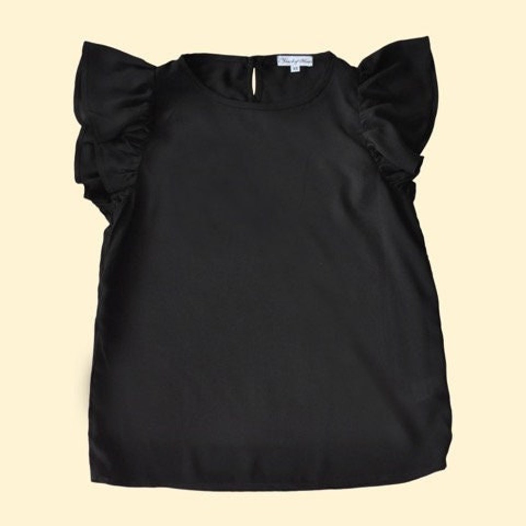 Black Short Flutter Sleeve- Blouse - Etsy