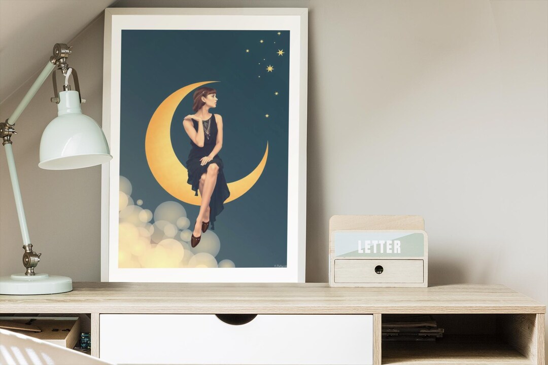 1920s Art Deco Flapper on Moon Print - Celestial Wall Art, Vintage ...
