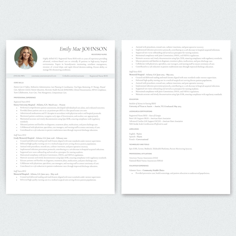 Minimalist CV Template for ATS Nurse Resumes | Clean and Simple Design ...
