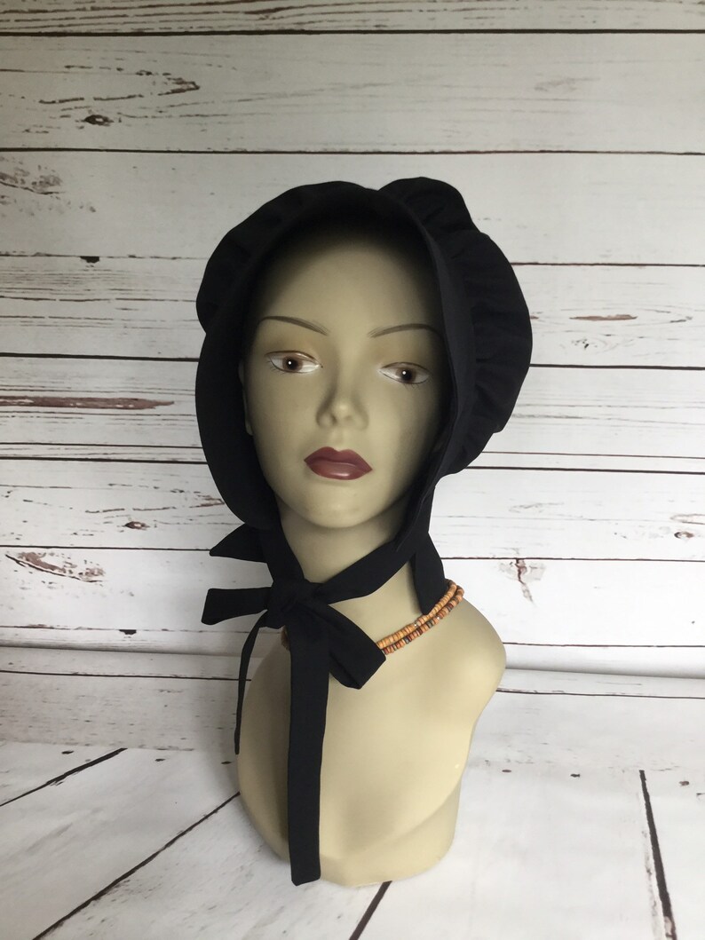 Ladies Black Pioneer Bonnet, Wide Brim for Optimum Face Cover, Prairie ...