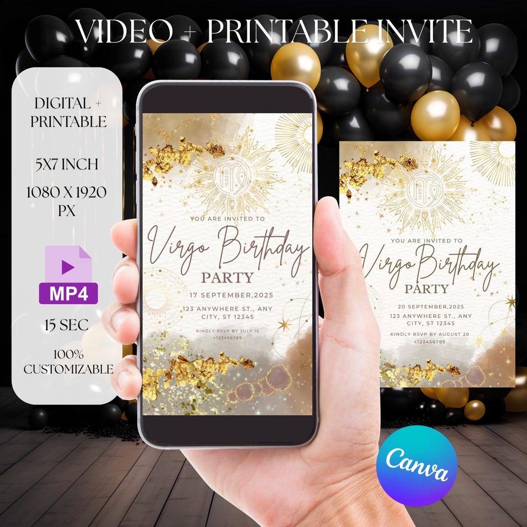 Animated Virgo Sign Birthday Invite, Virgo Zodiac Phone Invitation ...