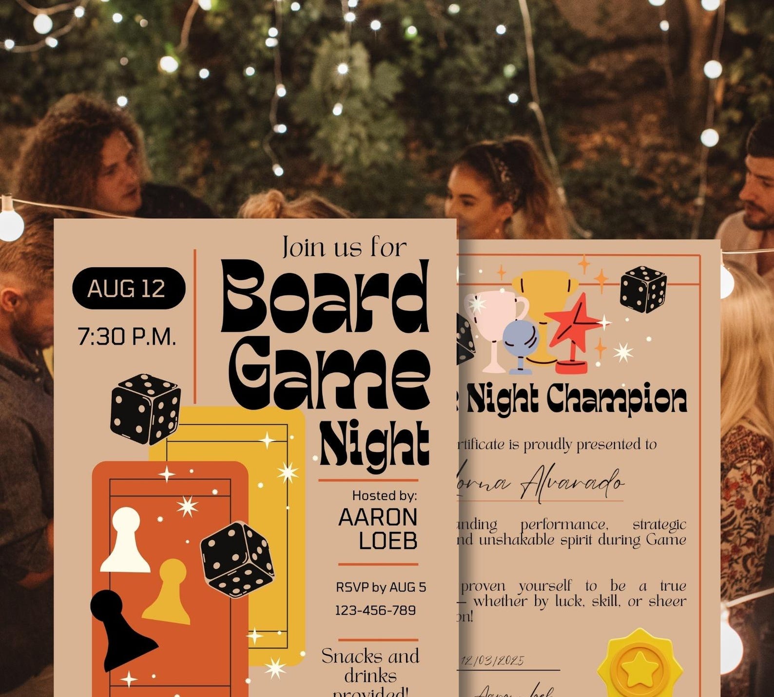 Retro Game Night Invitation Template, Winner Certificate, Game Night ...