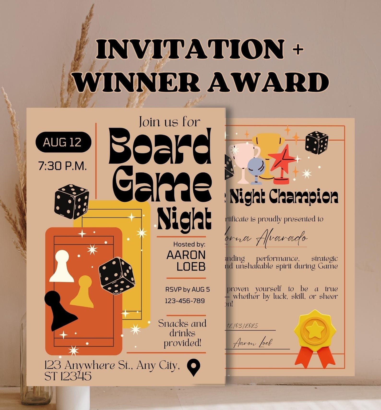 Retro Game Night Invitation Template, Winner Certificate, Game Night ...