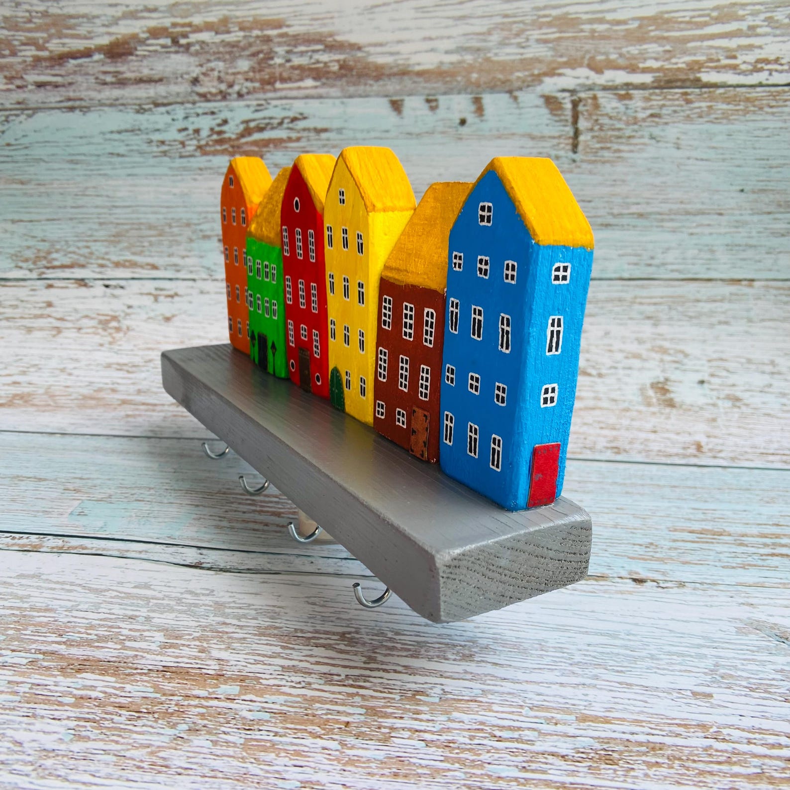 Key Holder: Colorful Wooden Houses – Hand-painted Wall Rack for ...