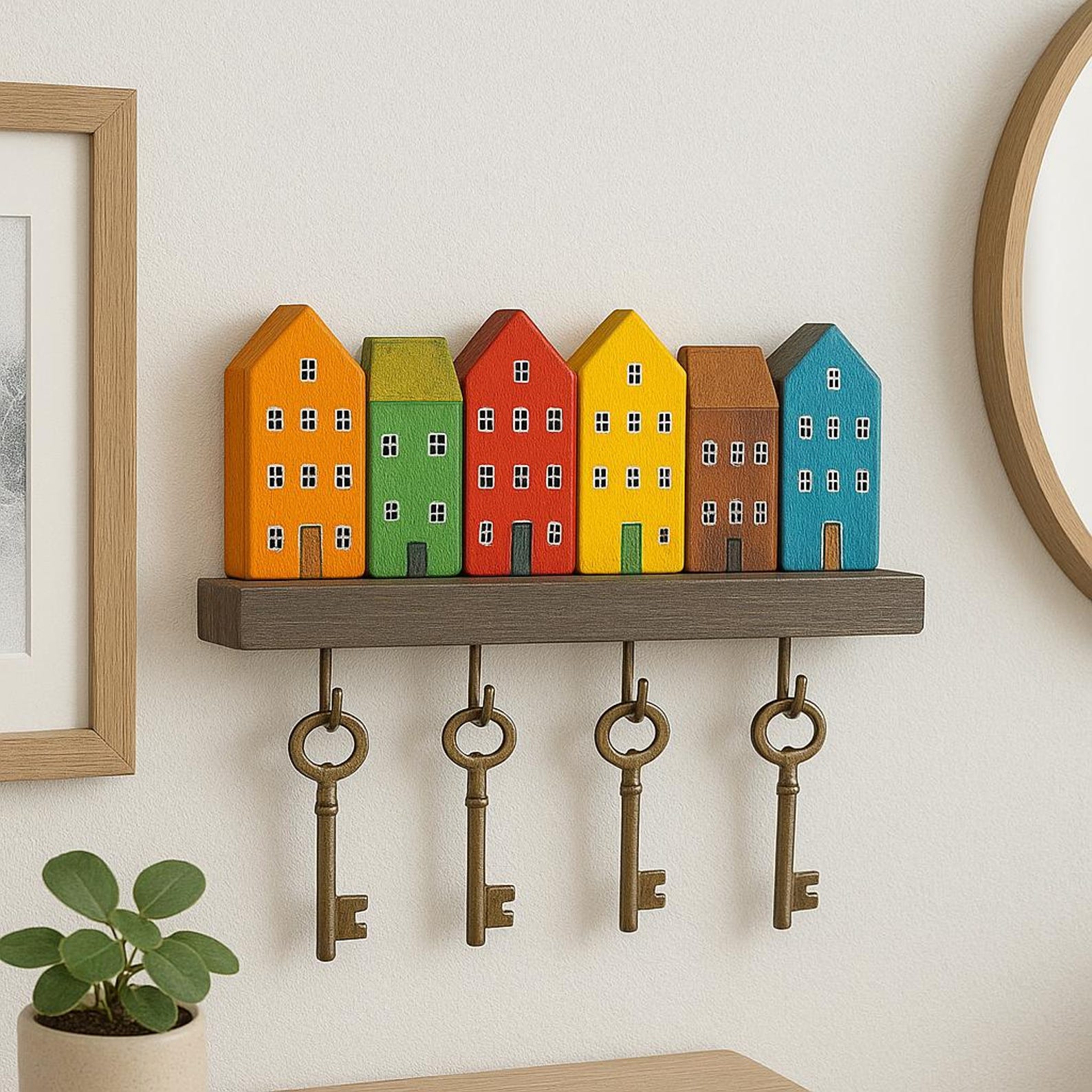 Key Holder: Colorful Wooden Houses – Hand-painted Wall Rack for ...