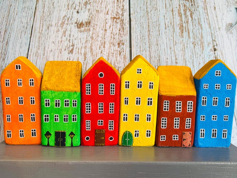 Key Holder: Colorful Wooden Houses – Hand-painted Wall Rack for ...