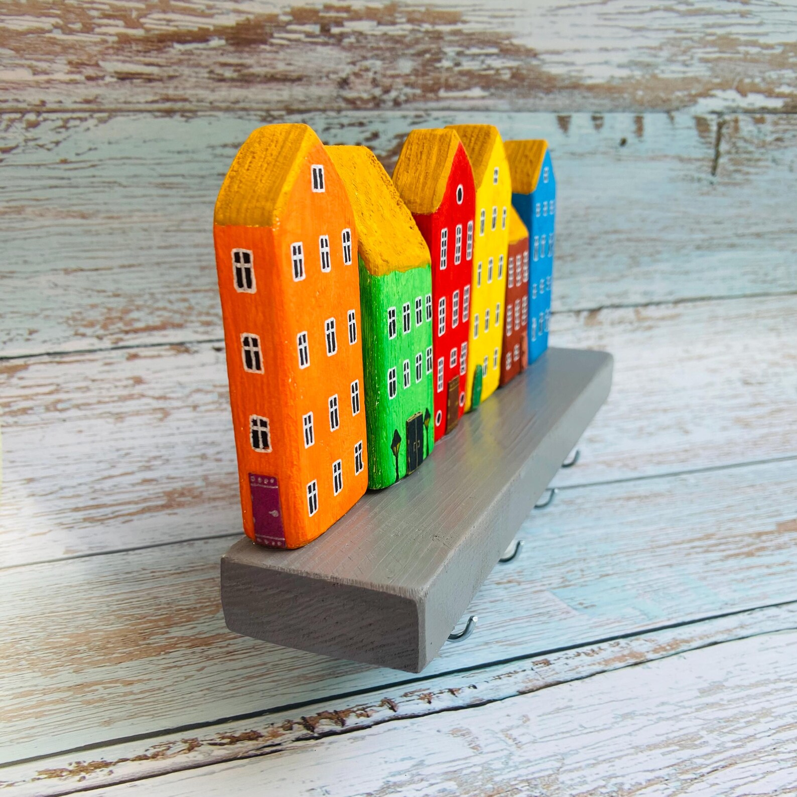 Key Holder: Colorful Wooden Houses – Hand-painted Wall Rack for ...