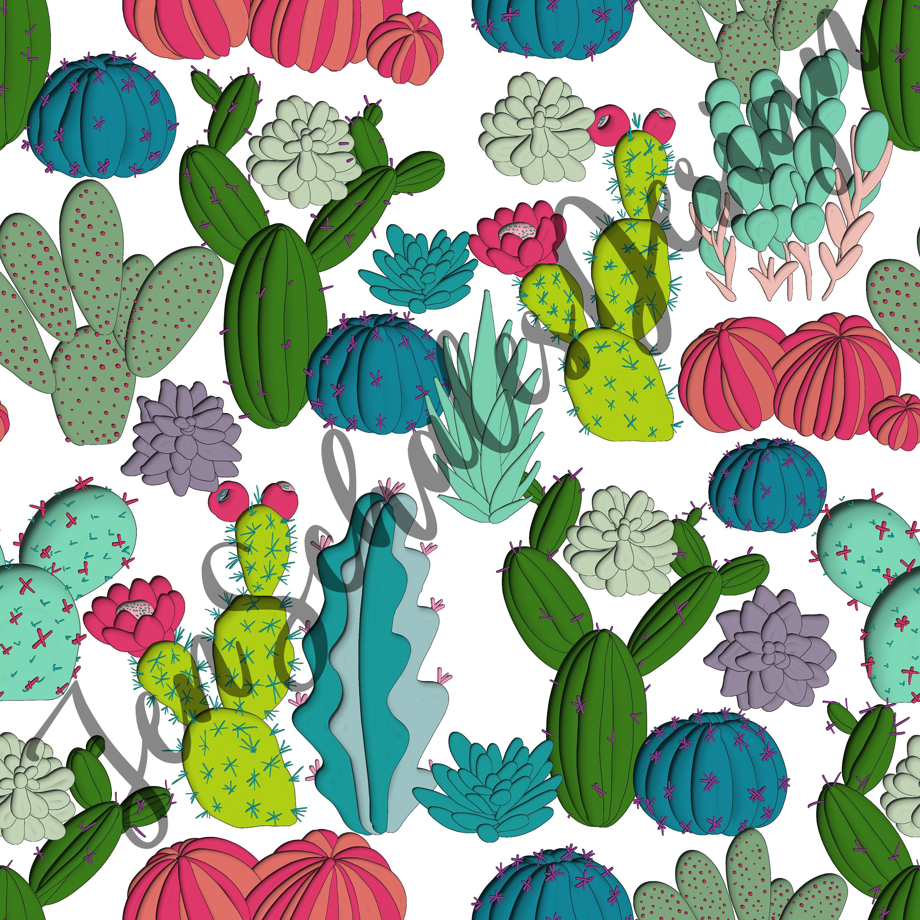 Cactus Digital Paper, Cactus Seamless Design, Colorful Cactus, Cactus ...