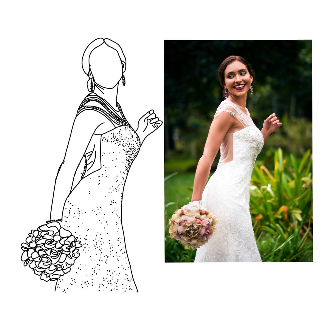 Custom Wedding Line Drawing, Line Art, Bride, Bridal Party, Bride and ...