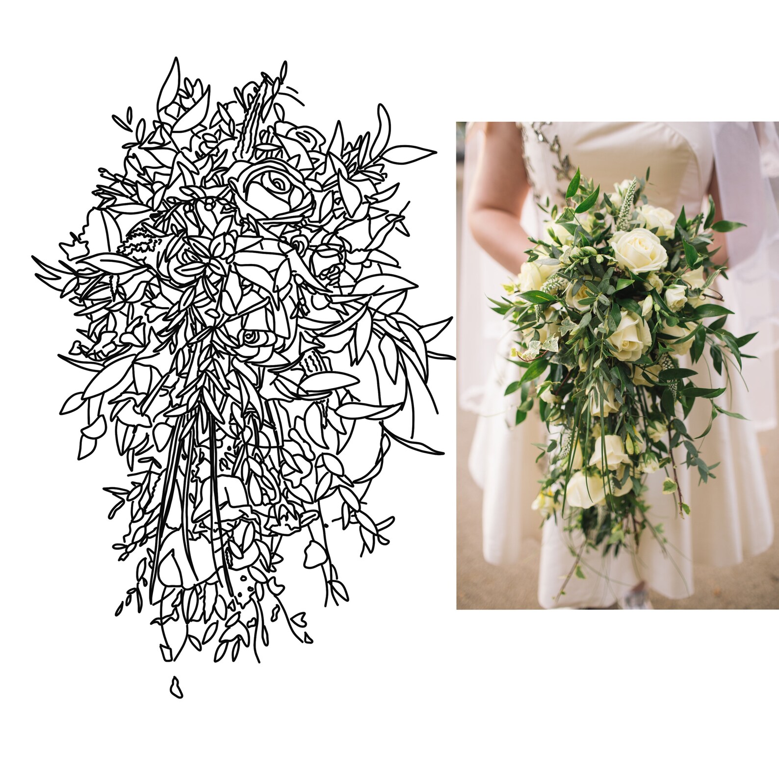 Custom DIGITAL Line Drawing, Contour Drawing, Wedding Flowers, Wedding ...