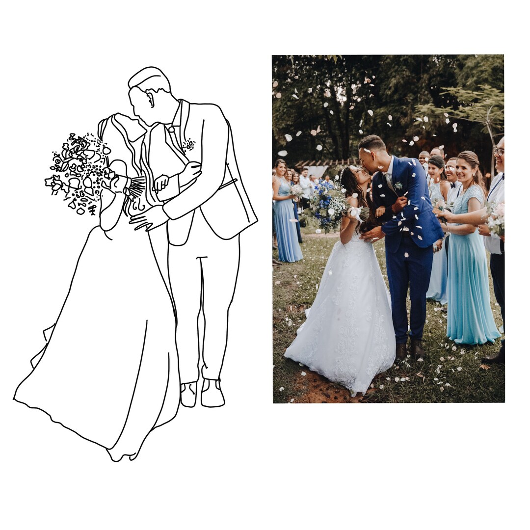 Custom Wedding Line Drawing, Line Art, Bride, Bridal Party, Bride and ...