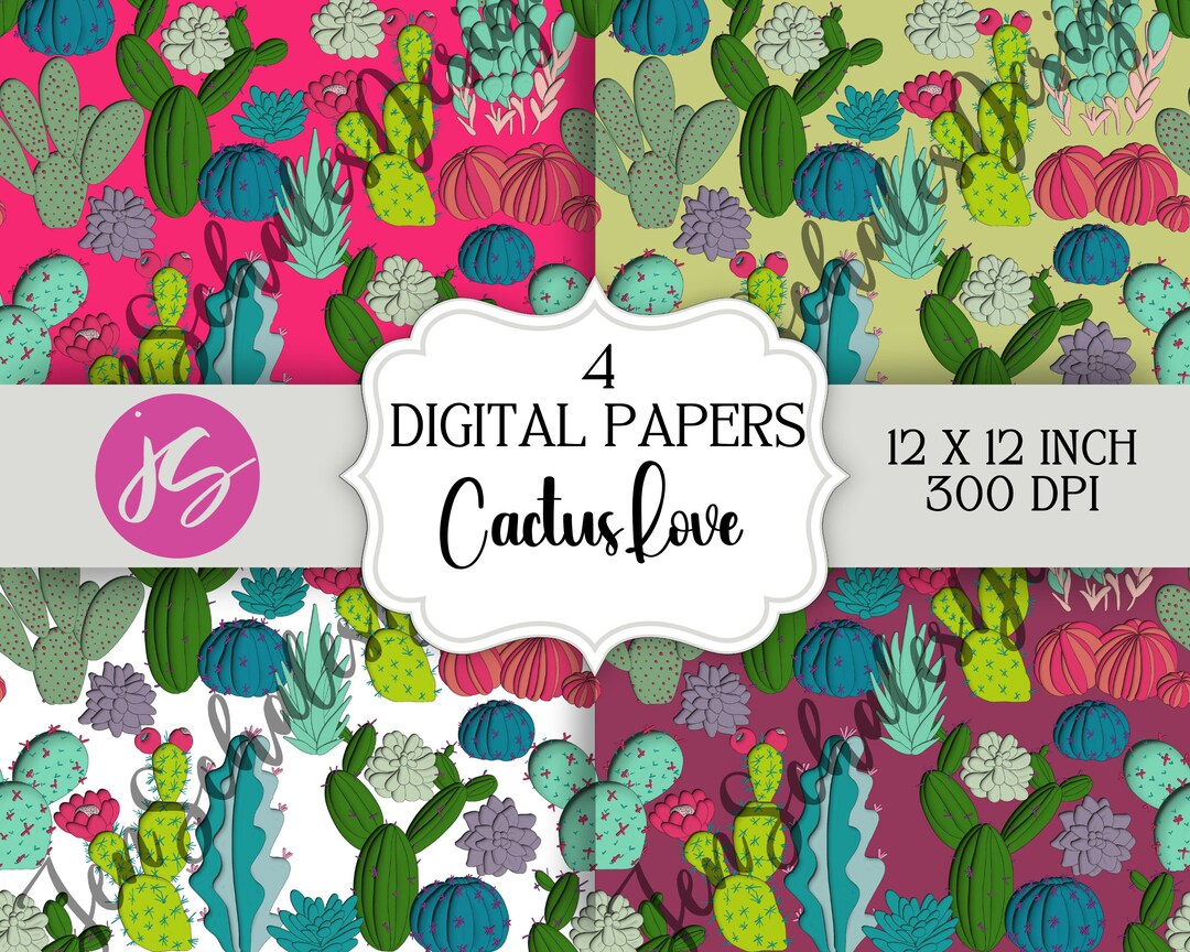 Cactus Digital Paper, Cactus Seamless Design, Colorful Cactus, Cactus ...