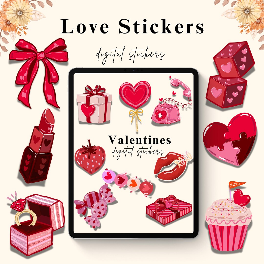 Valentine's Day Printable Sticker Set, Cute Sticker Digital Downloads ...
