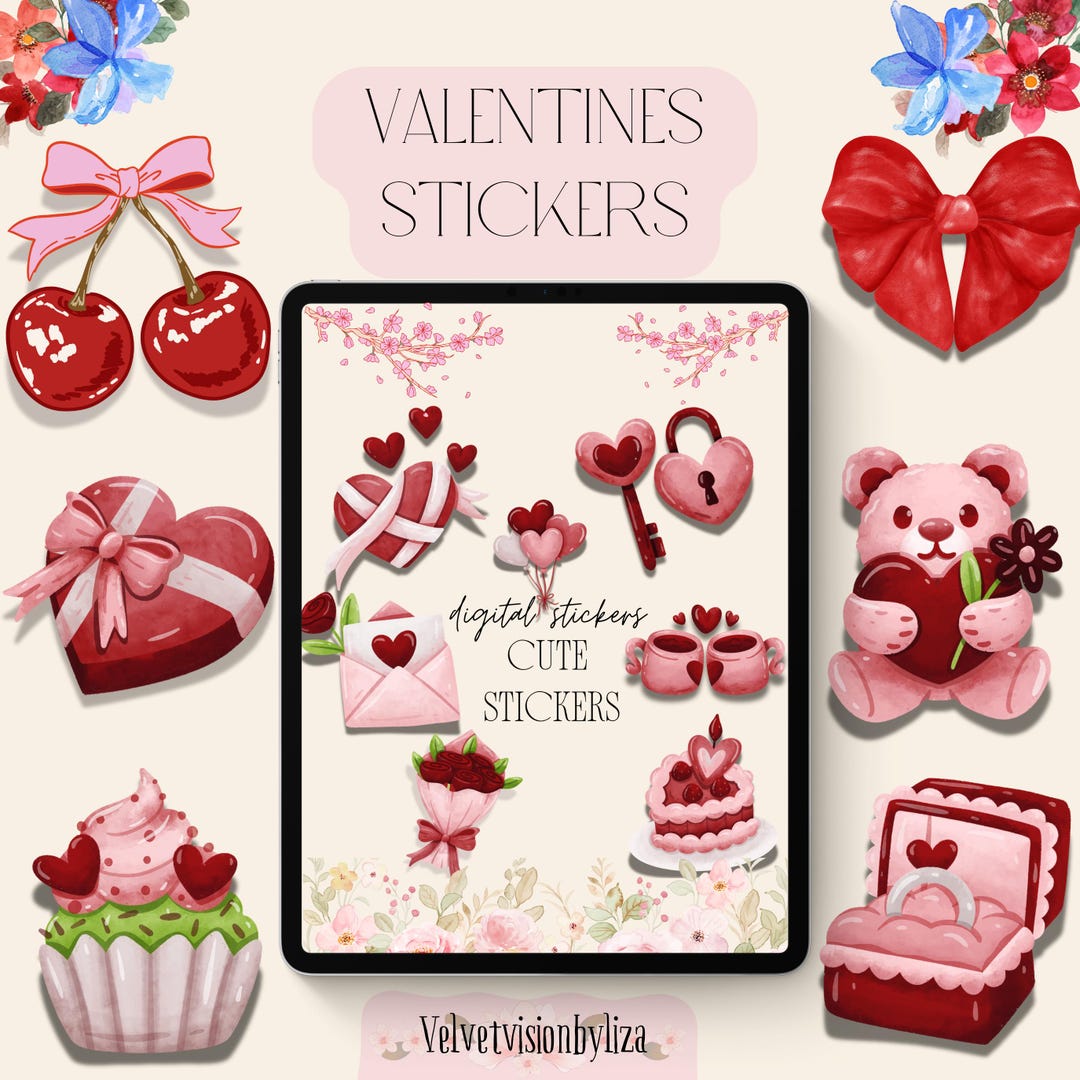 Valentine's Day Printable Sticker Set, Adorable Stickers, Romantic ...