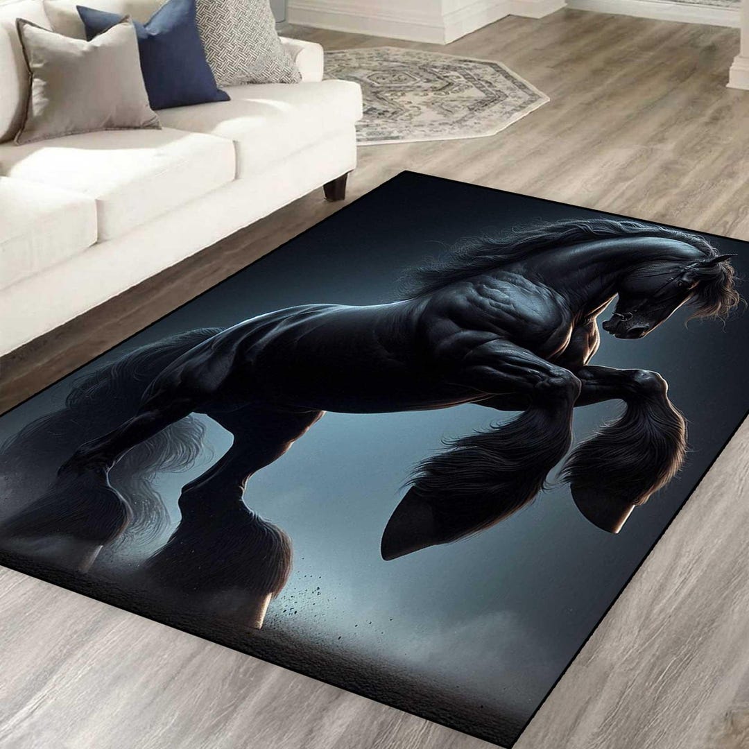 Black Horse Rug, Abstract Rug, Magnificent Horse Rug, Horse Rug, Area ...