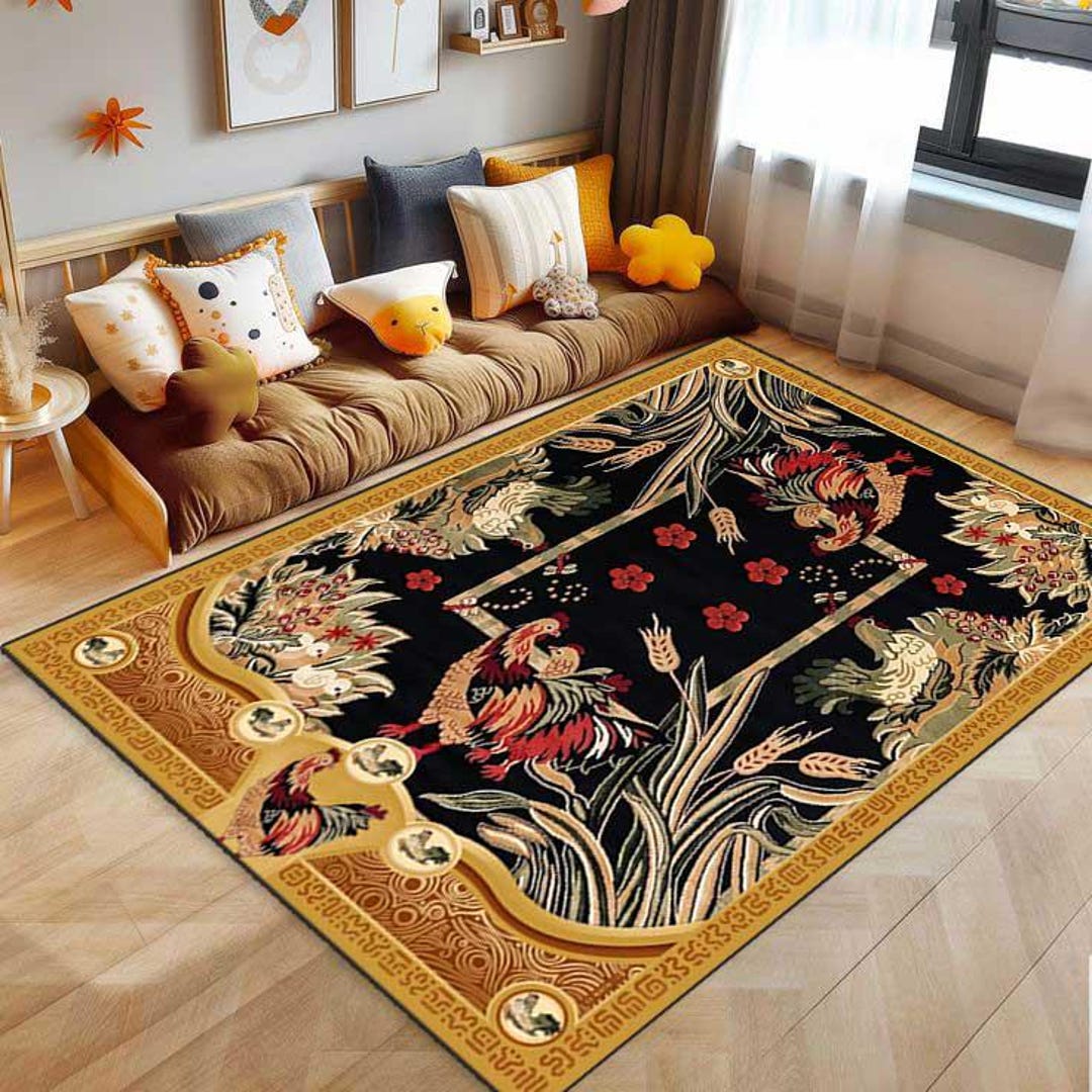 Rustic Area Rug|runner Rug|farm Non Slip Carpet|rooster and Chicken ...