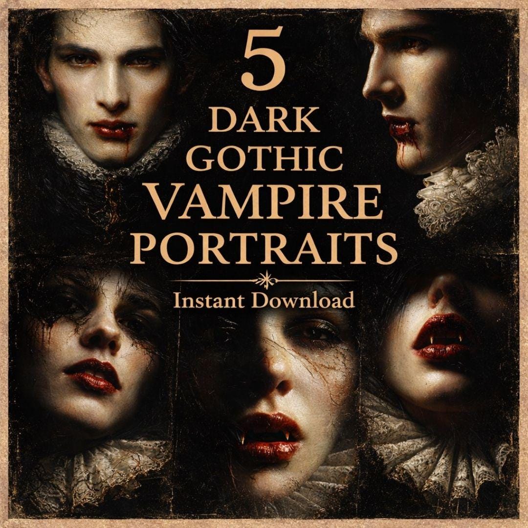 5 Dark Gothic Vampire Portraits – Moody Romantic Oil Painting Set ...