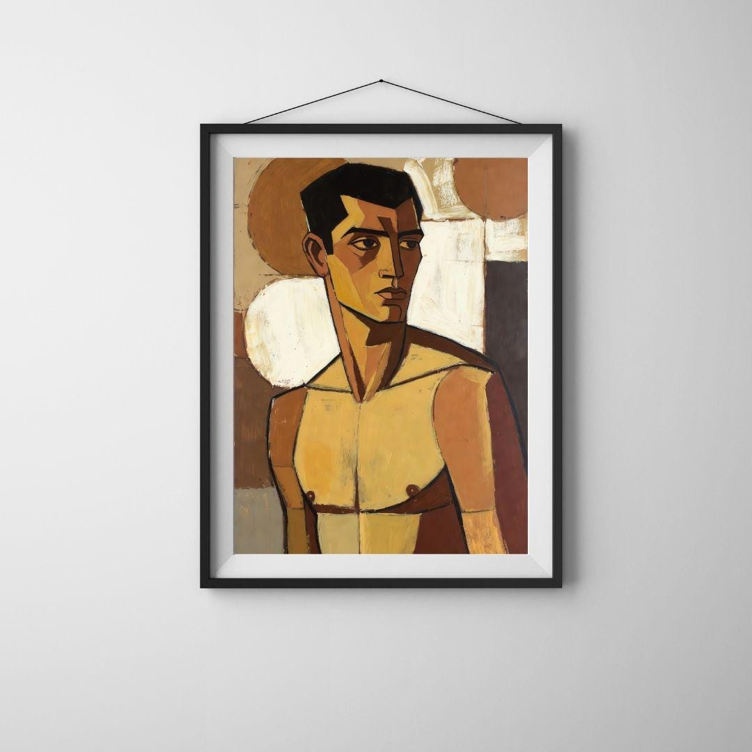 Mid Century Modern Male Portrait Wall Art Print, Modernist Figurative ...