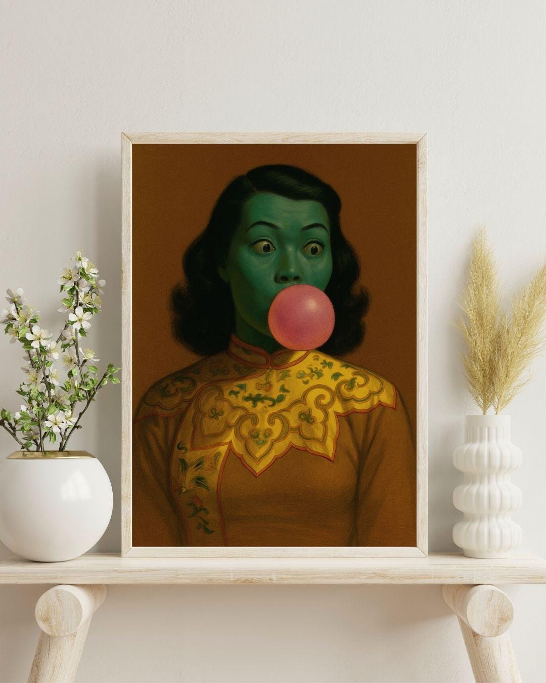 Green Lady Bubblegum Pop – Tretchikoff Style Art Print - Etsy