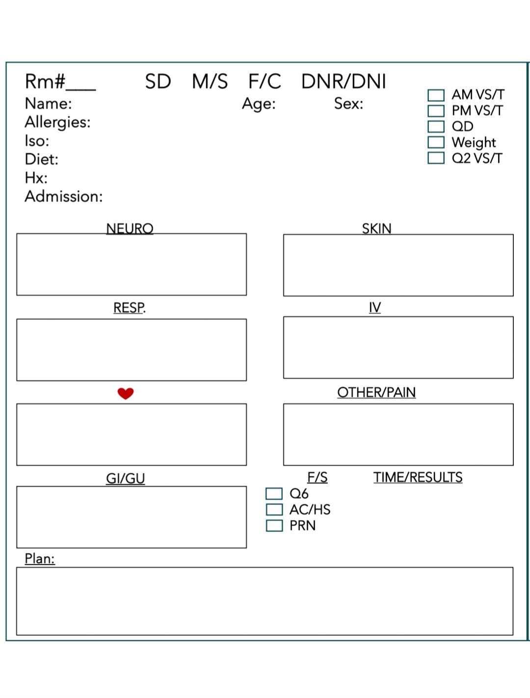 Step-down Nurse Report Sheet, Med Surg Report Sheet, Multi Patient ...