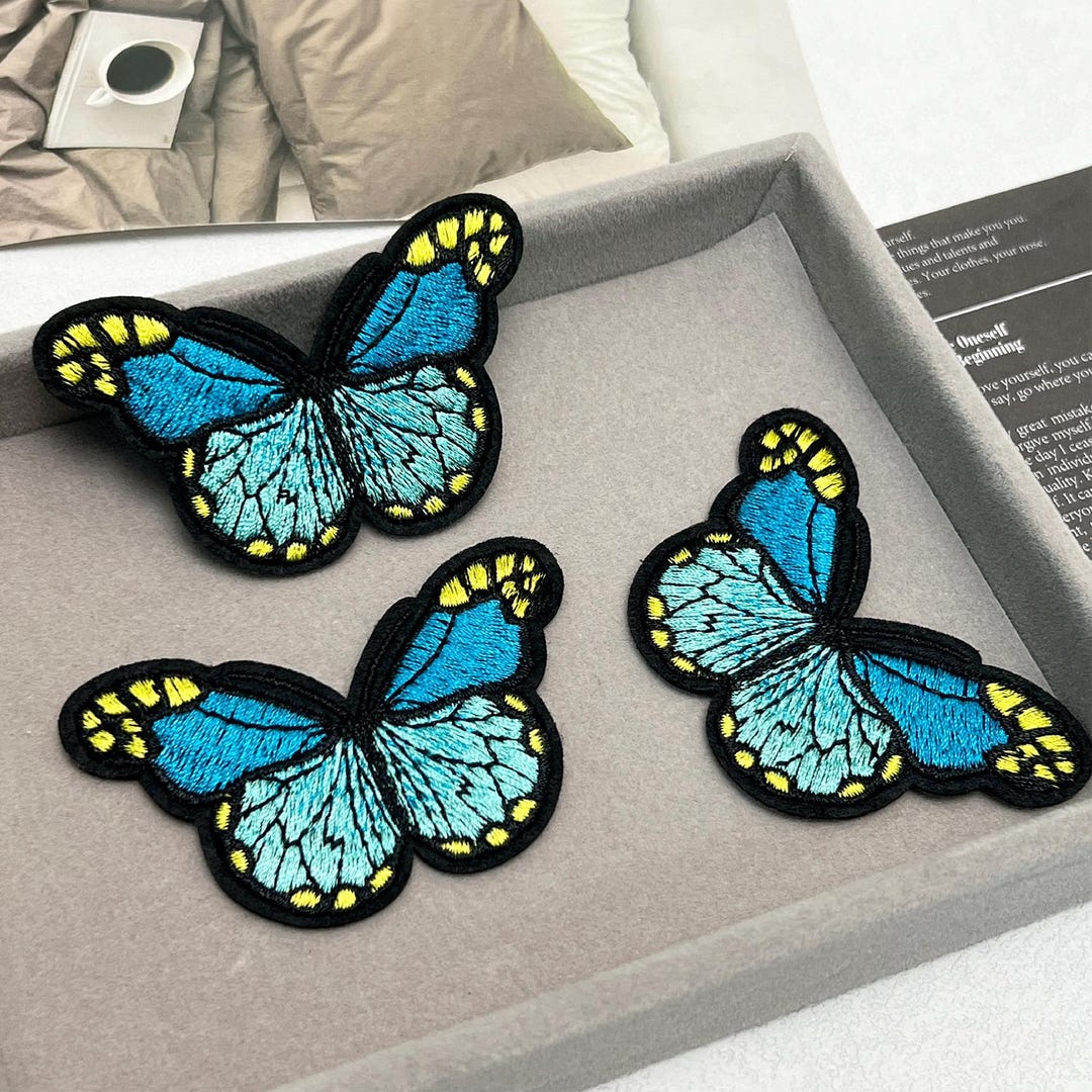 Blue Butterfly Patch, 3pcs Embroidery Patch, Backpack Patch, Ironing ...
