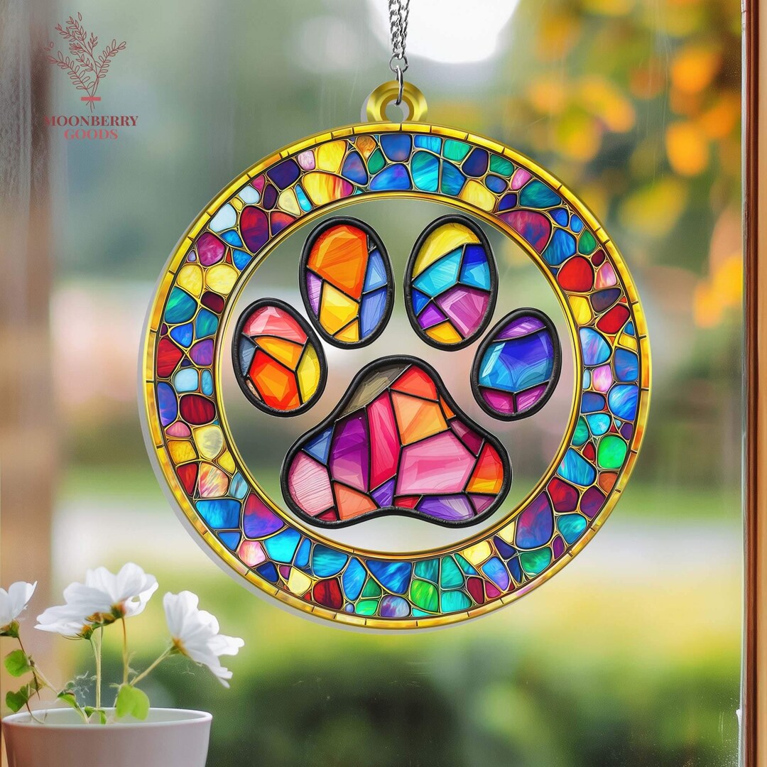 Dog Paw Suncatcher, Pet Memorial Gift, Paw Print Window Art, Dog Lover ...