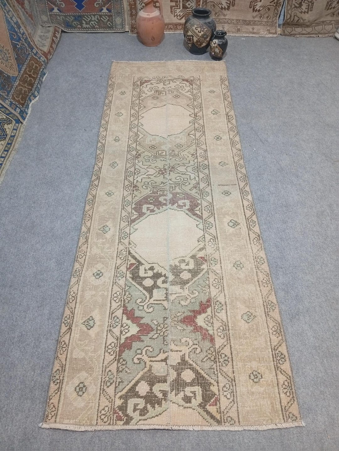 2x6 Runner Rug, 2x6 Turkish Vintage Rug, Oushak Handmade Wool Rug ...