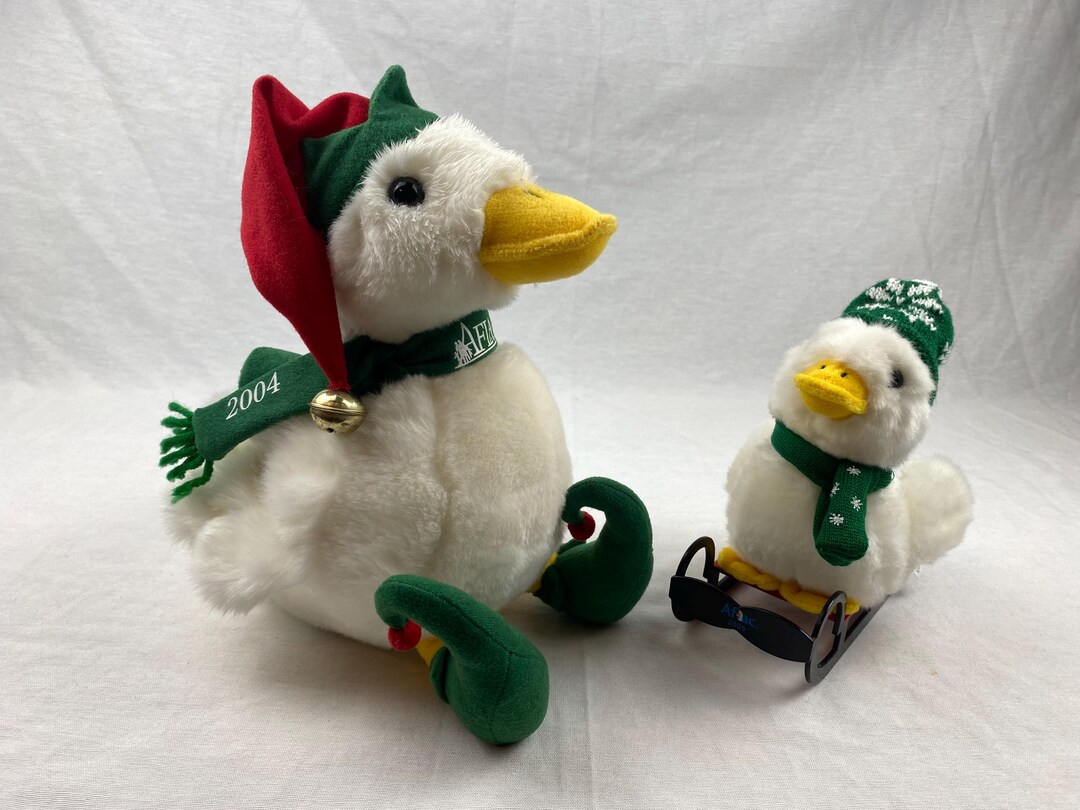 Vintage Aflac Duck Plush Set, Duck Plush, Elf Duck Plush, Holiday Plush ...