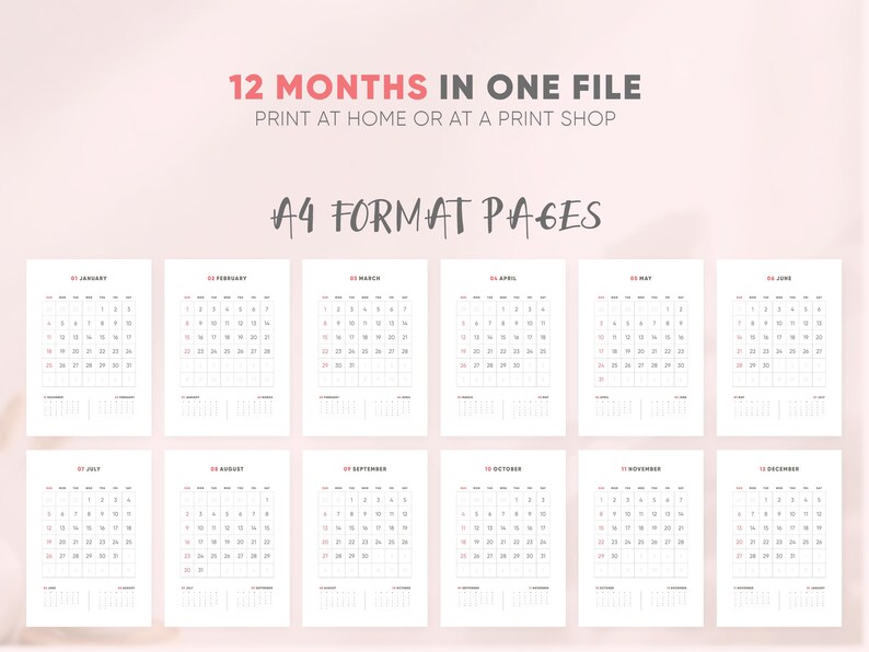 2026 Printable Monthly Calendar, Minimal Clean Grid, Sunday Start, A4 ...