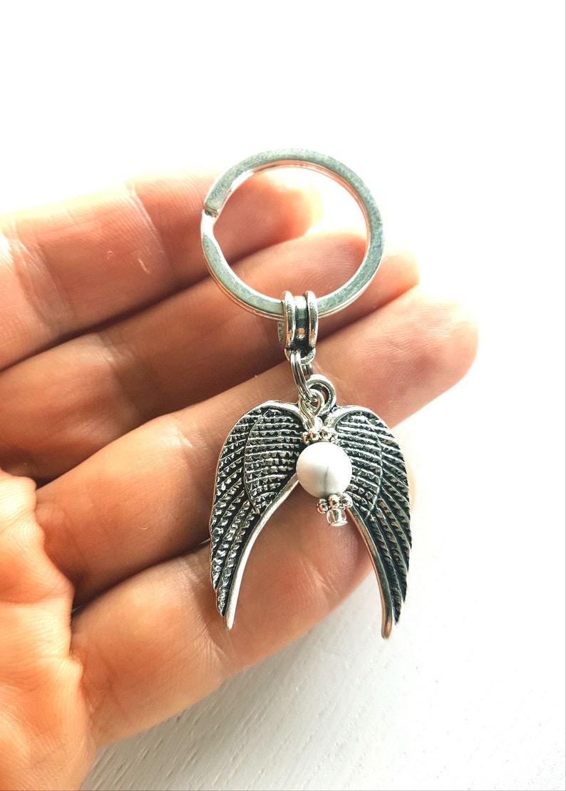 Angels Wing Keychain - Angel Guidance Keyring - Genuine Stone Keyring ...