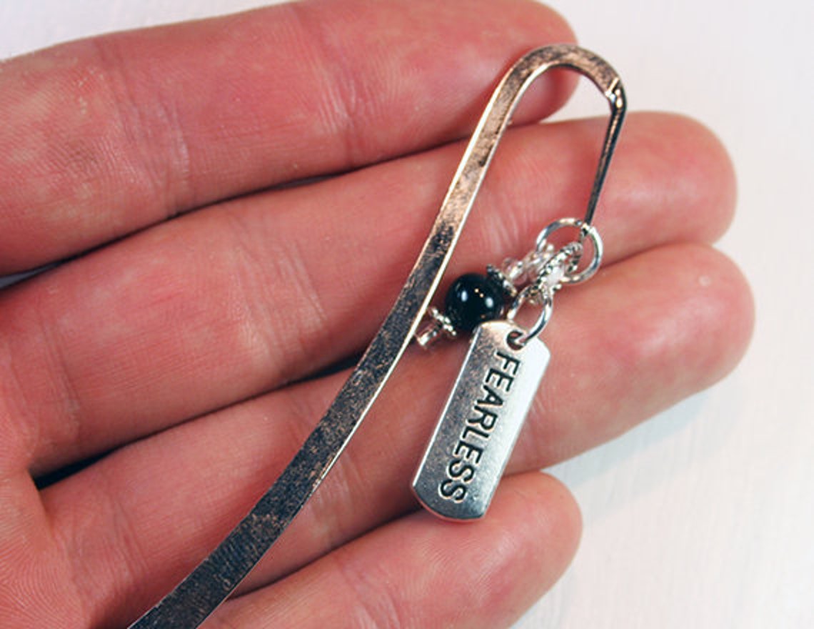 Fearless Bookmark Beaed Bookmark. Silver Inspirational Bookmark ...