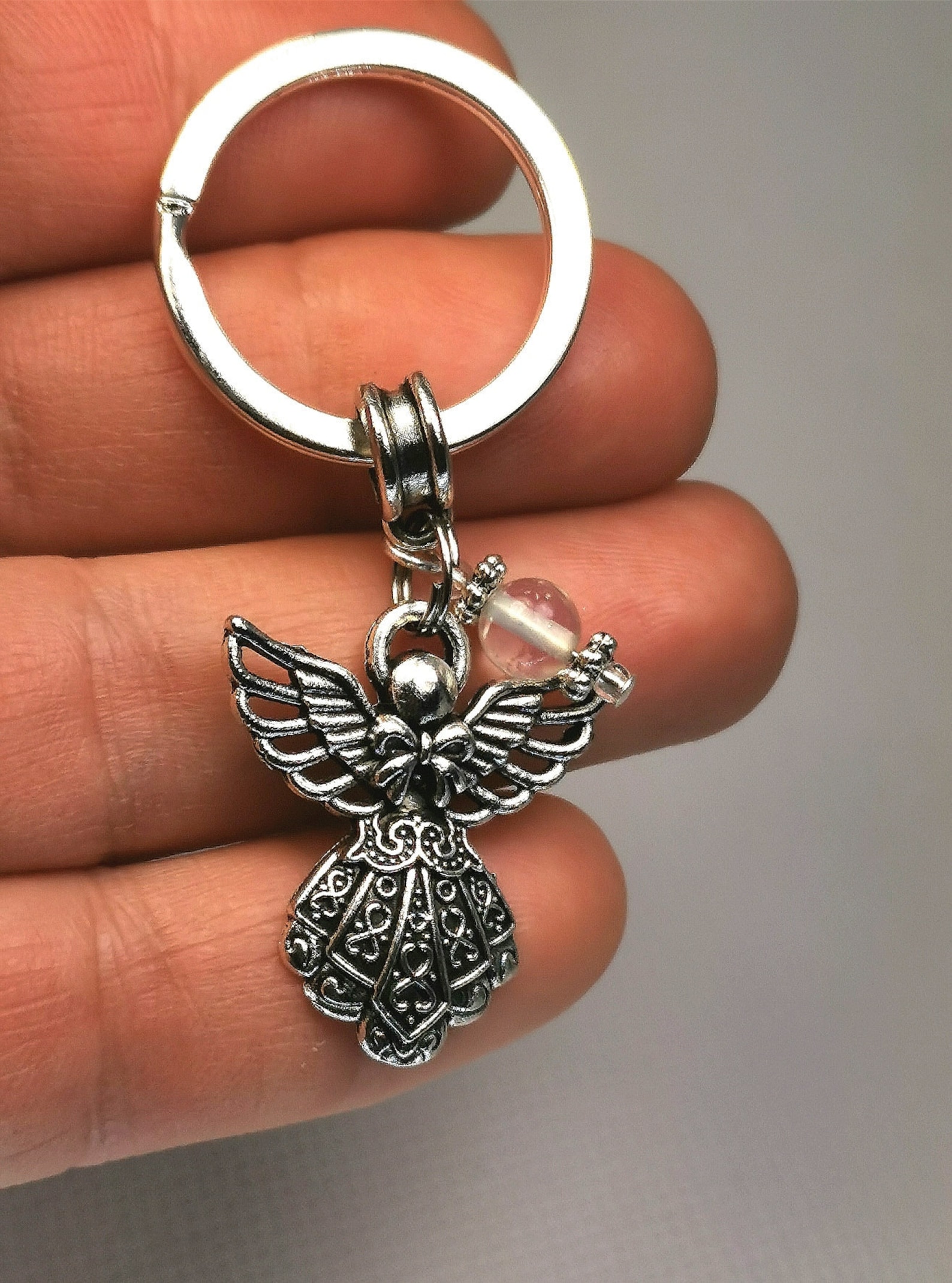 Detailed Angel Keychain Small Watchful Angel Charm on Key Ring ...