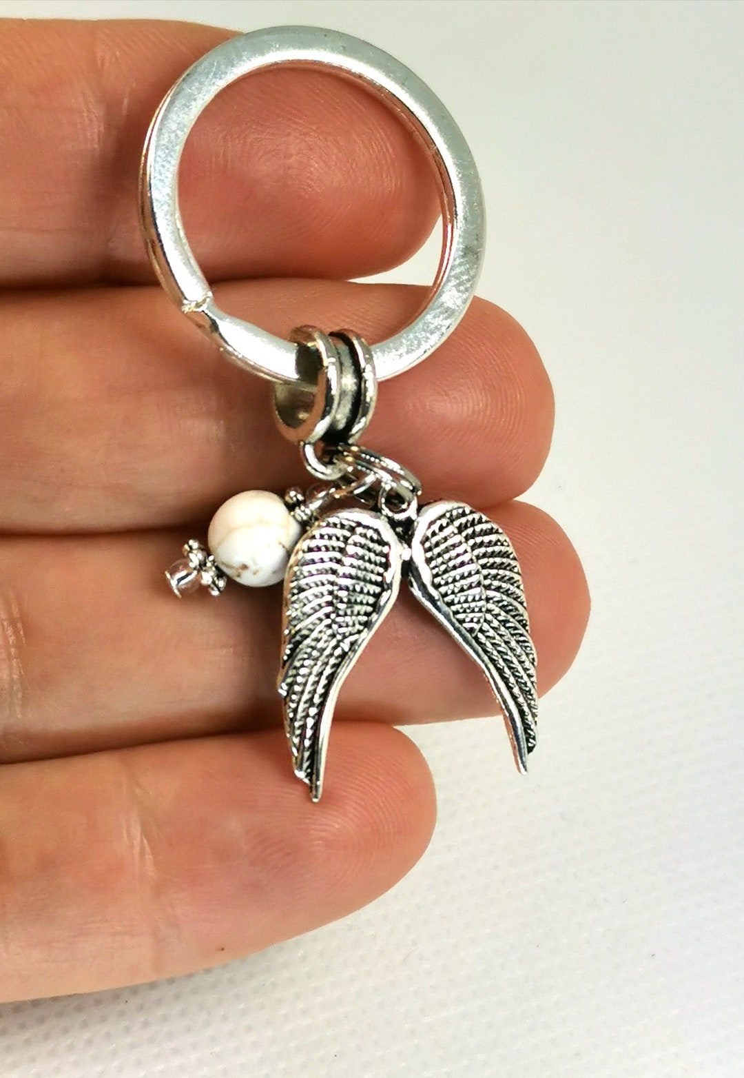 Angel’s Wings Keychain | Charm Keychain Genuine Stone | Guardian Angel ...