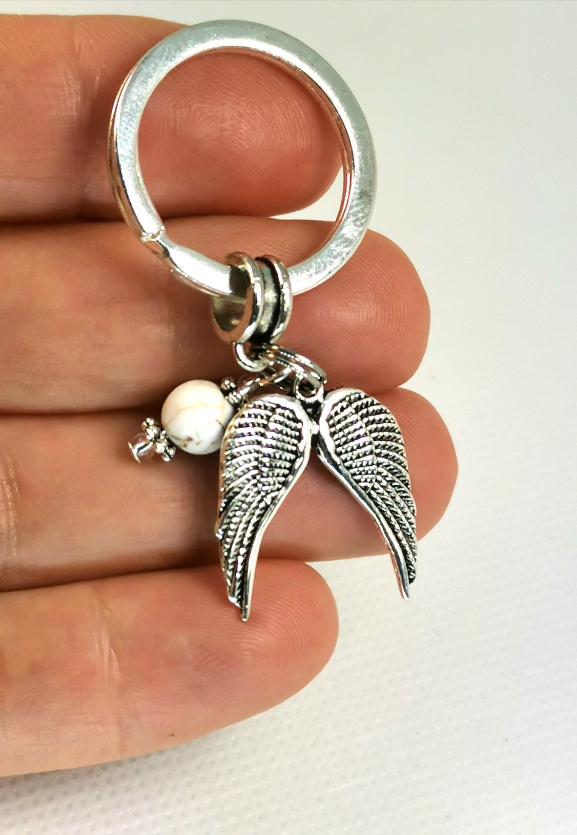 Angel’s Wings Keychain | Charm Keychain Genuine Stone | Guardian Angel ...