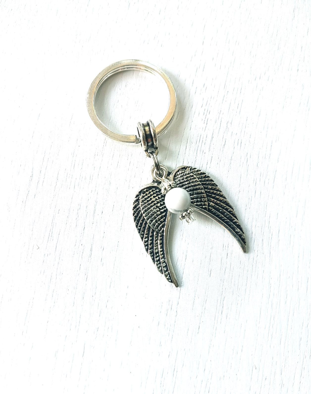 Angels Wing Keychain - Angel Guidance Keyring - Genuine Stone Keyring ...