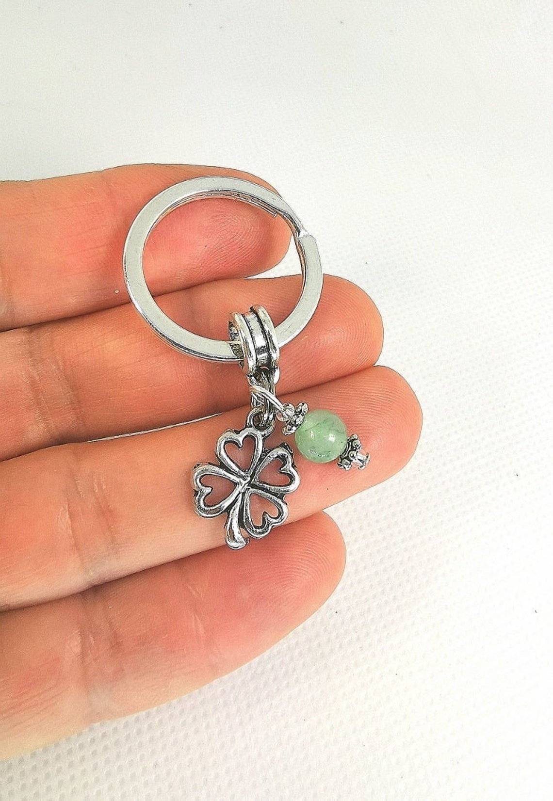Four Leaf Clover Keychain With Aventurine Bead Lucky Charm Keychain ...