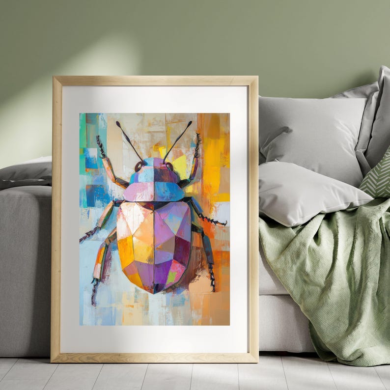 Beetle Art Print – Abstract Insect Wall Art, Modern Cubist Bug Decor ...