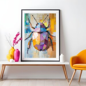 Beetle Art Print – Abstract Insect Wall Art, Modern Cubist Bug Decor ...